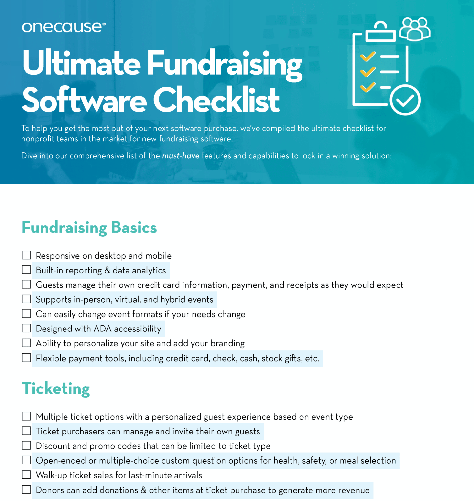 Infographic: Ultimate Fundraising Software Checklist - OneCause